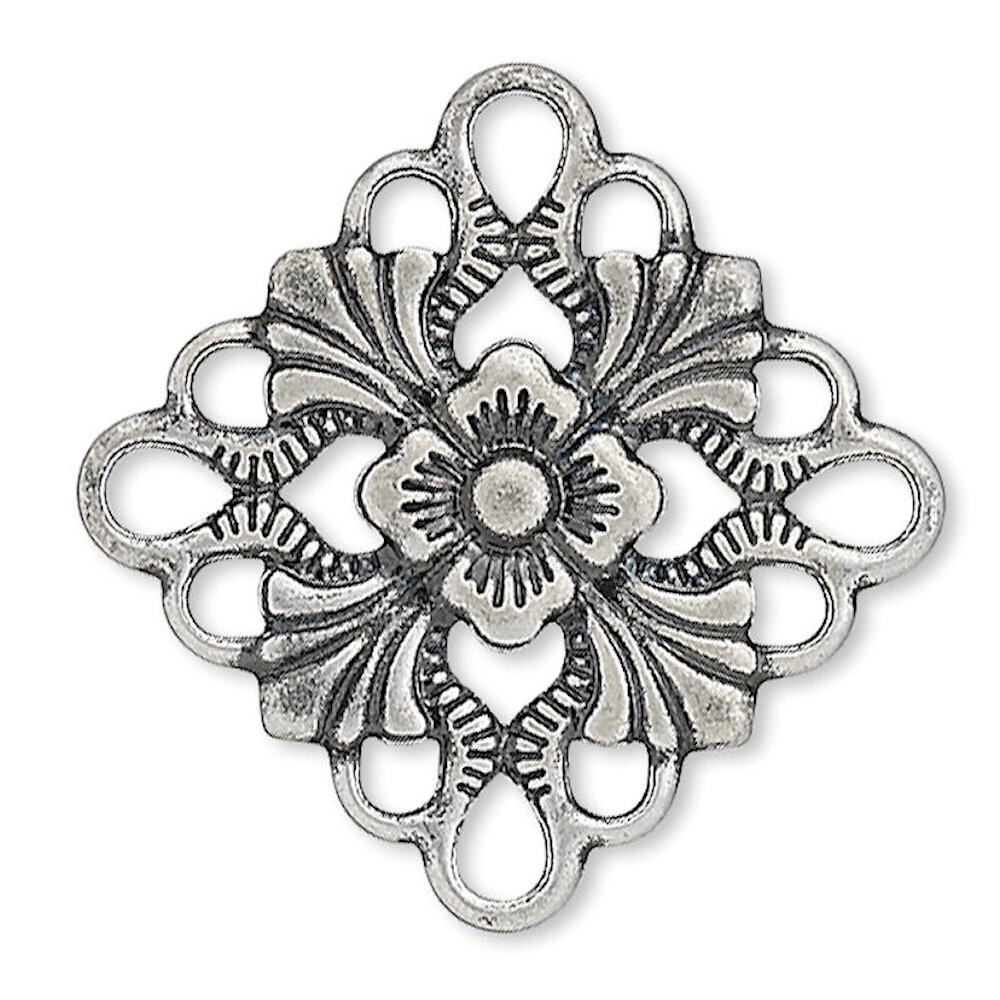 Link, 48 Antiqued Silver Plated Brass 20x20mm Filigree Diamond Square ...