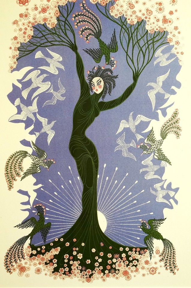 Erte 1982 SEASONS Spring Flowers Gardens Birds Sun Art Deco Fashion ...