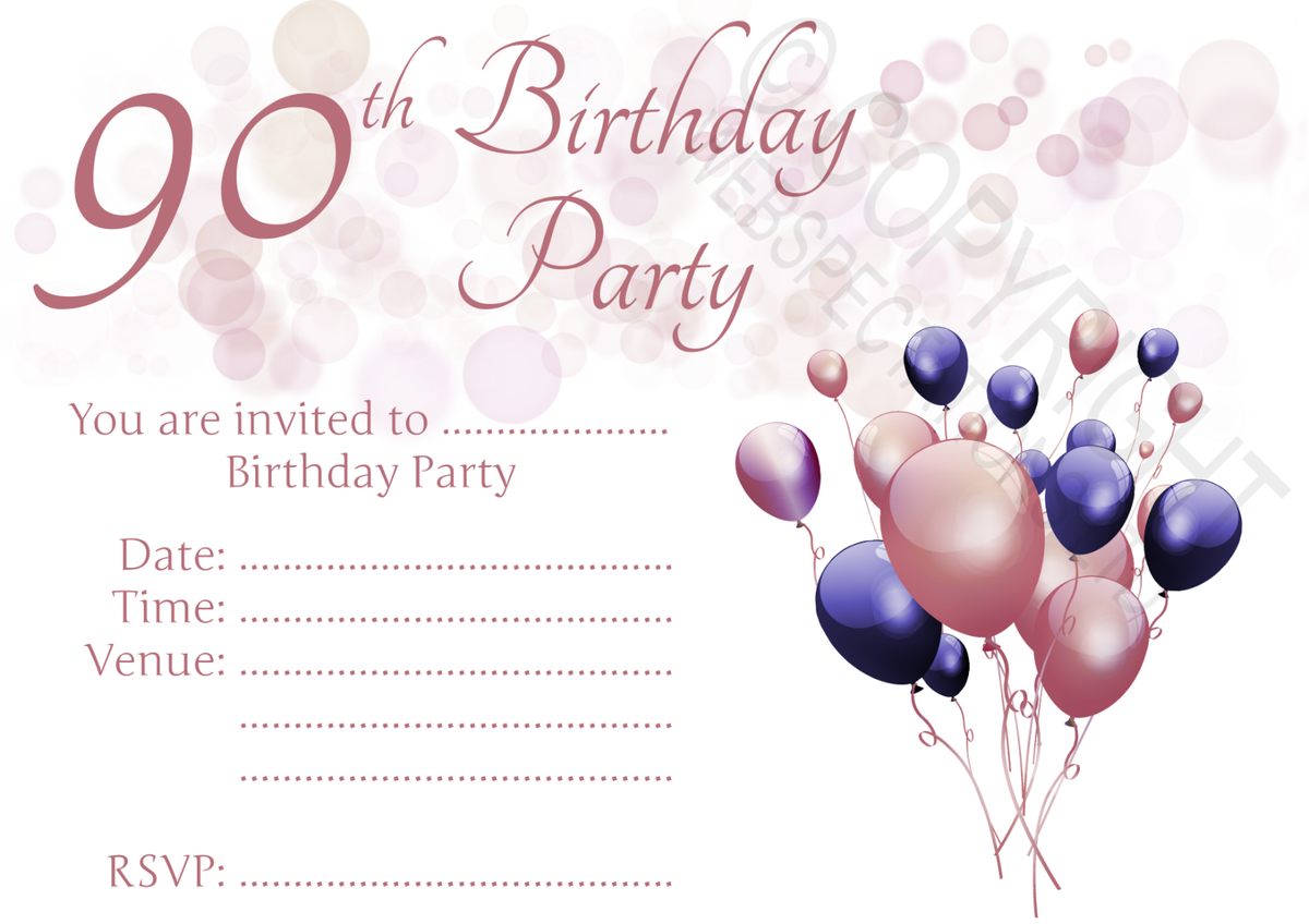 90th Birthday Party Invitation Examples Editable 90th Birthday