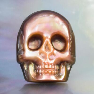 Skull Design Penguin-Wing Oyster Shell & Paua Abalone Carving Cabochon ...