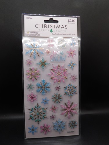 Christmas paper crafts Blue/Pink & gold snowflakes stickers 28pc | eBay