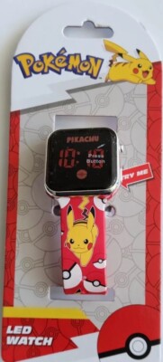 Pokémon Unisex Childrens LED Watch Metallic Silver Bezel Silicone Strap ...