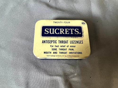 Vintage Sucrets Tin Metal Lozenges Box Made in USA Blue & Beige Empty ...
