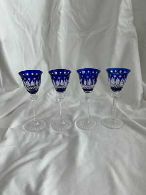 4 - Saint Louis Crystal TOMMY 5 1/4" Cobalt Blue Cordials | eBay