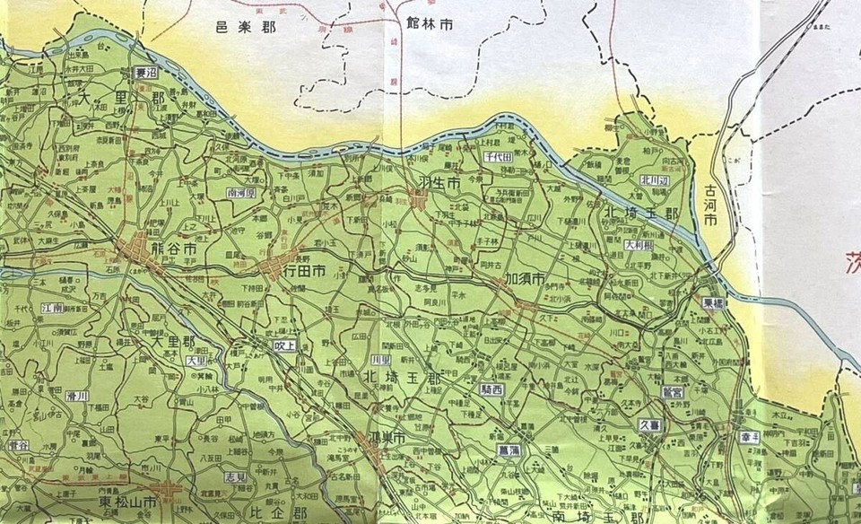 1955 Saitama Prefectural Map Hachiko Line Tobu Tojo Line Tobu Tsumanuma ...