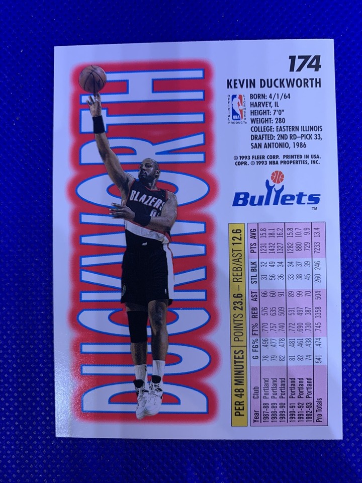 1993 Fleer #174 Kevin Duckworth Washington Bullets NBA basketball ...