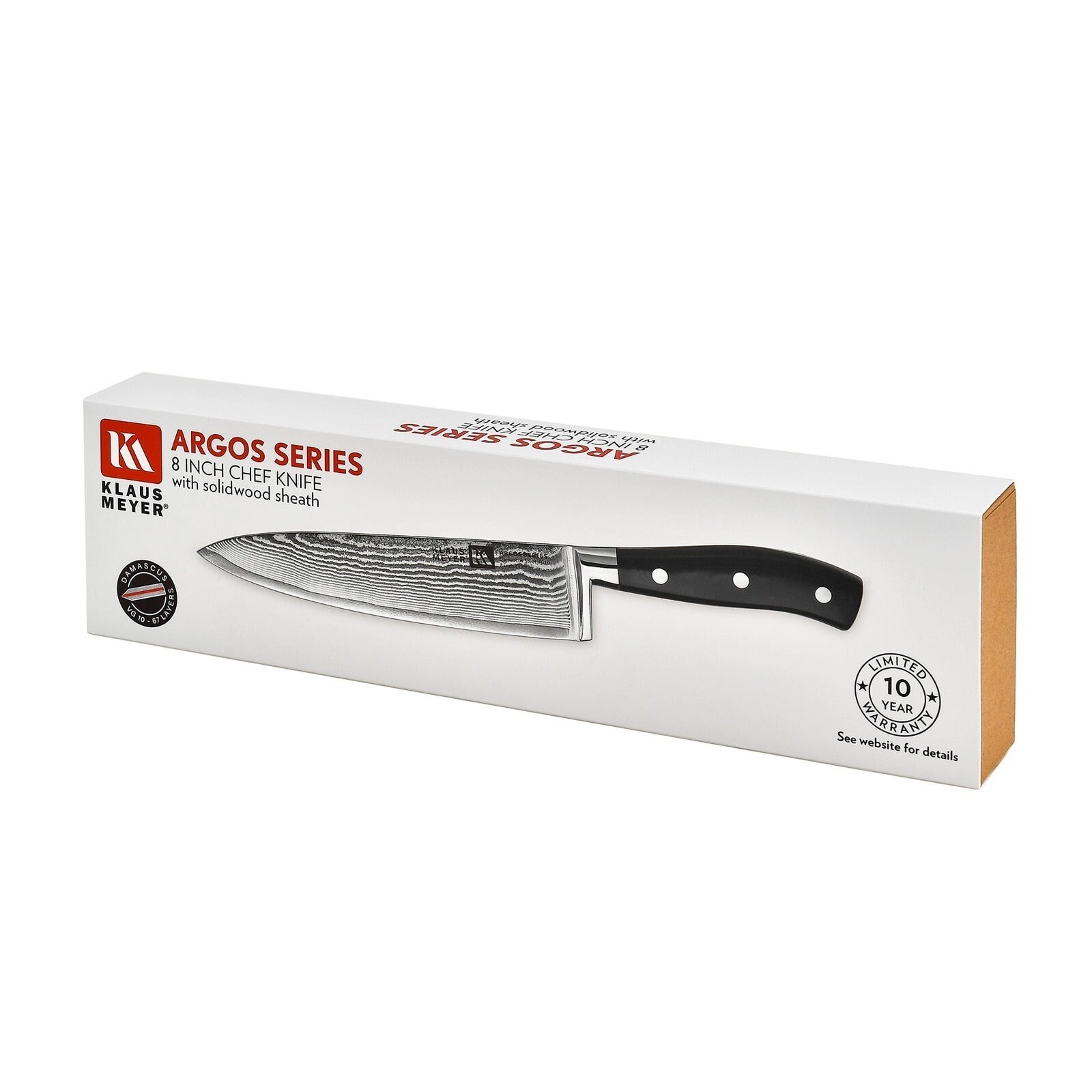Klaus Meyer Argos Damascus Steel 8 inch Chef's Knife with Wood Sheath ...