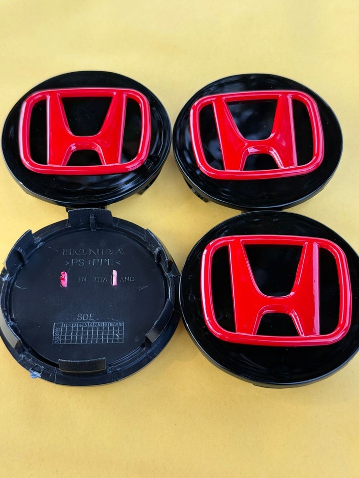HONDA Set Of 4 Black/Red Wheel Center Caps 69MM - - Satisfaction ...