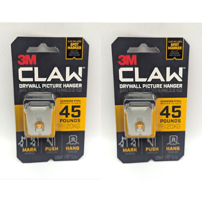 (2 PACK) 3M Claw Drywall Picture Hanger Hook Mark Push Hang Steel Holds ...