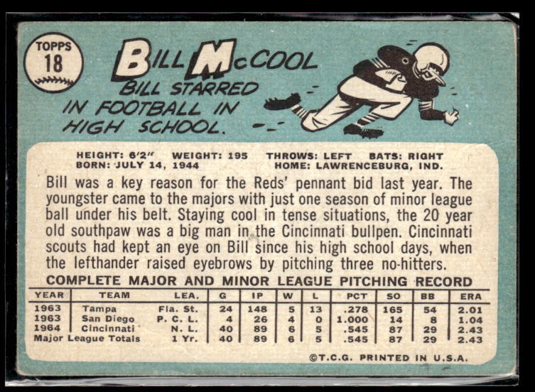 1965 Topps #18 Bill McCool VG/G | eBay
