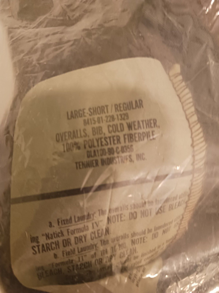 NOS NWT USGI Cold Weather Bib Overalls Fiber Pile Bear Suit Large Short ...