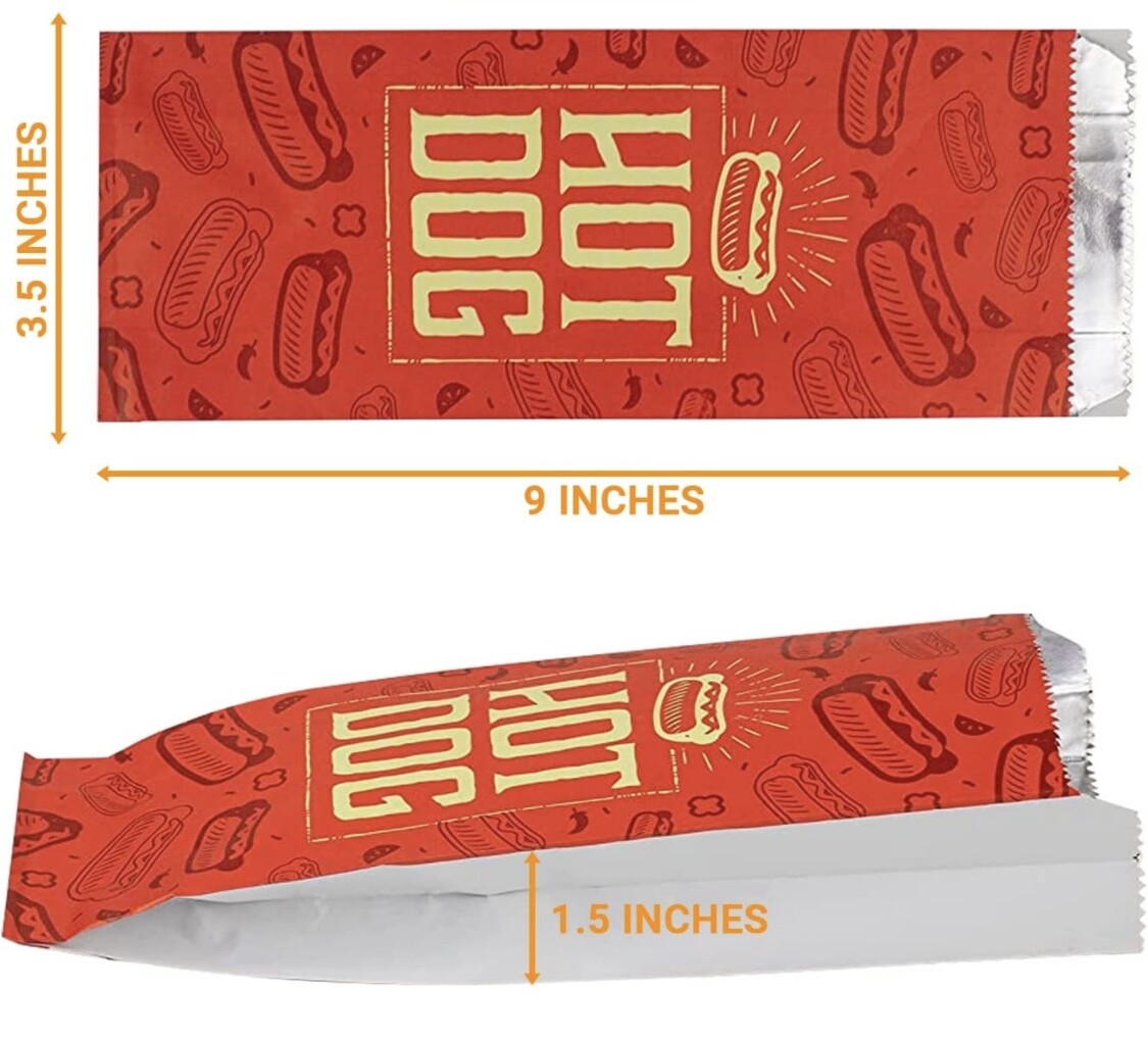 Printed Foil Hot Dog Bag Food Bag 3.5''x9''x1.5'' Perfect for Snack Bar ...