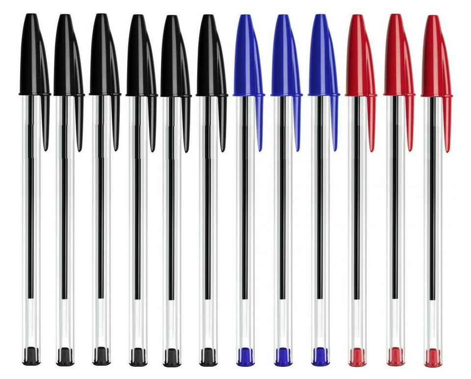 12Pack ASSORTED BALLPOINT PENS Black Red Blue Writing Pen School Office ...