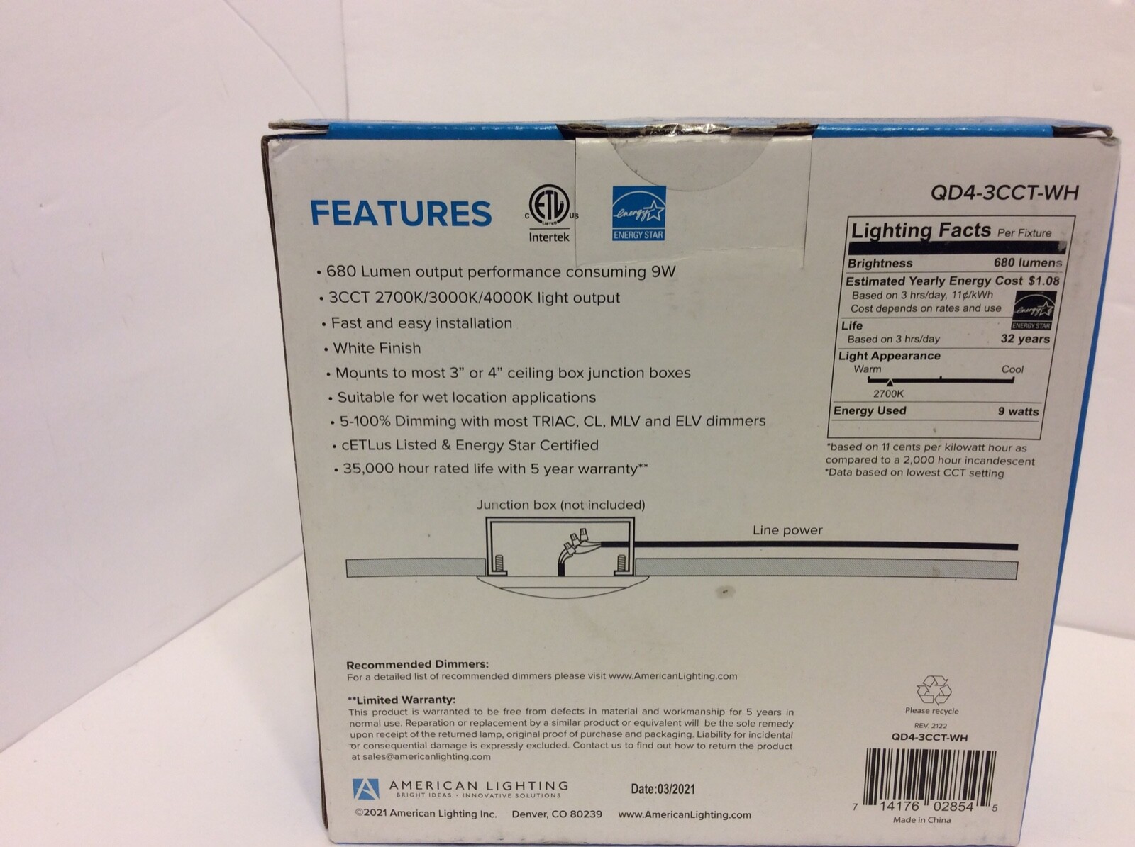 American Lighting QD4-3CCT-WH Quick Disc 4” light Dimmable | eBay