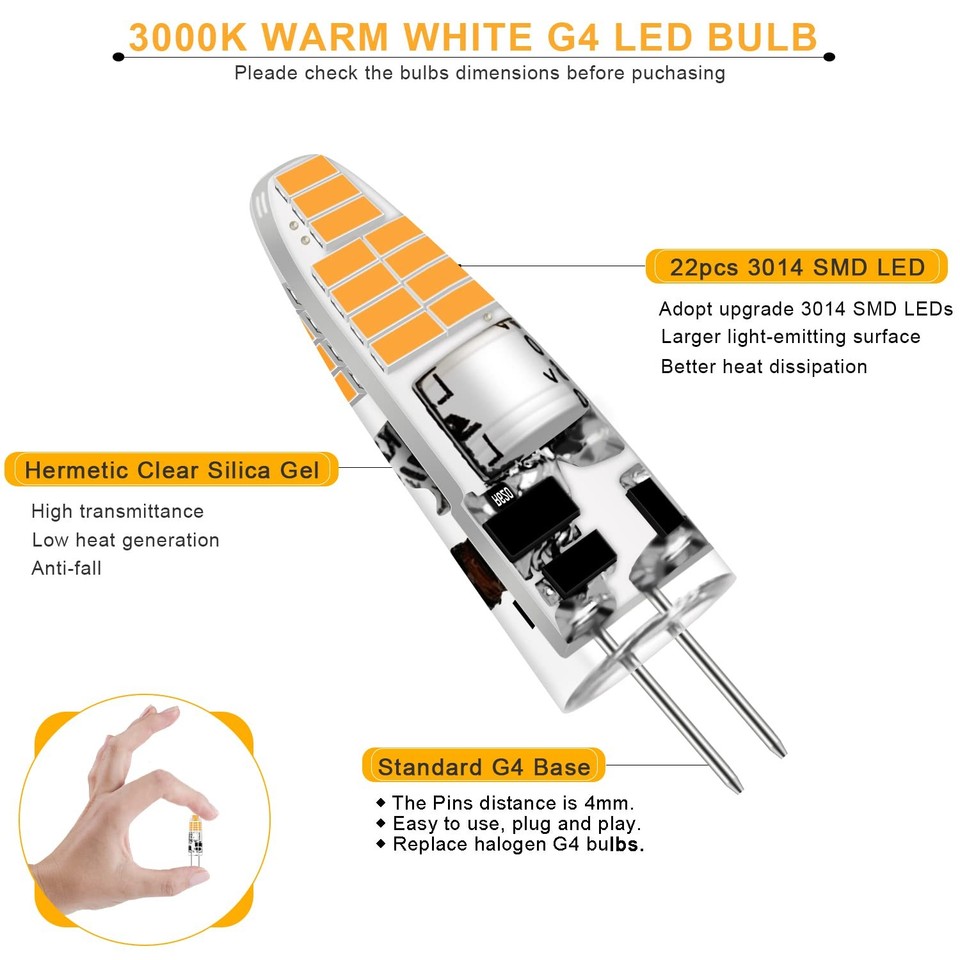 G4 LED Bulb, 2W 12V G4 Bi Pin Bulb, G4 Equivalent 20W Bulb Replacement ...