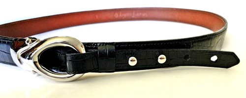 BRIAN TOOHEY Belt Black Reptile Embossed Leather 925 Sterling Silver ...