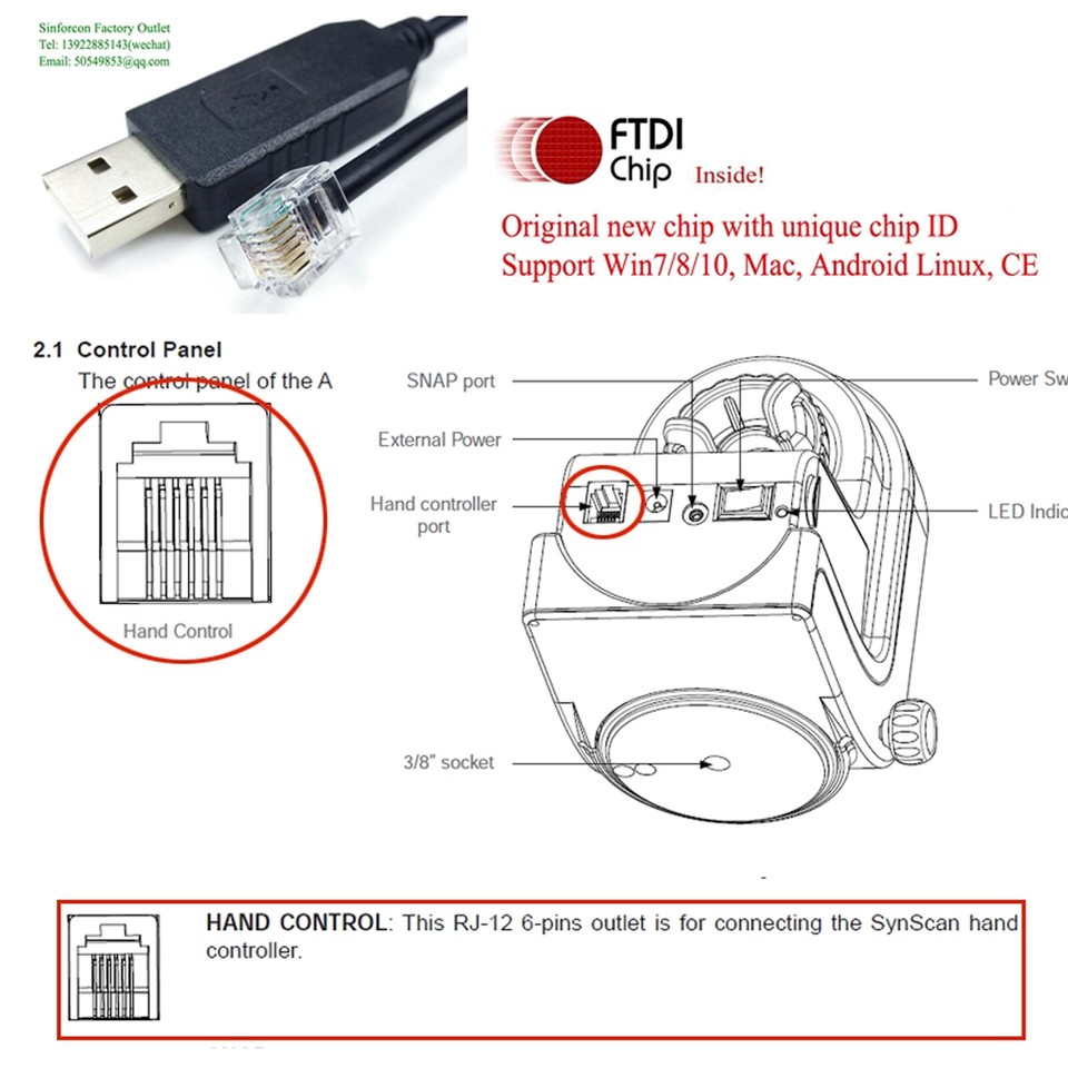 HEQ5 Pro EQ5 Pro EQ6R AZ-EQ6 GT Mount to PC EQMOD EQDir USB Cable For ...