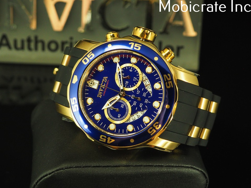 NEW Invicta Men's 48mm PRO DIVER SCUBA Chronograph Gold Tone SS Blue ...