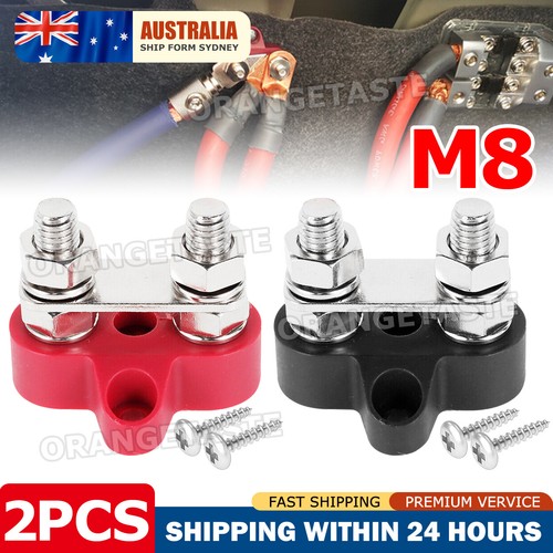 1 Red &1 Black 2 Post Bus Bar Power Distribution Terminal Block M8 ...