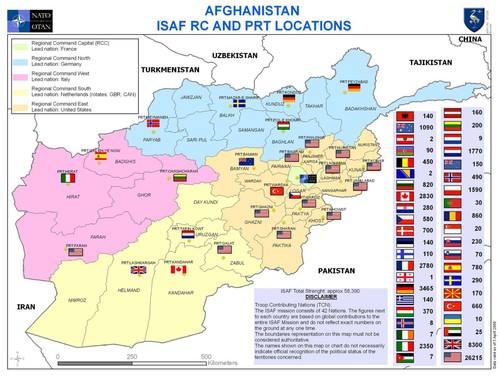 2009 Map of Afghanistan Regional Commands ISAF RC PRT Locations NATO ...