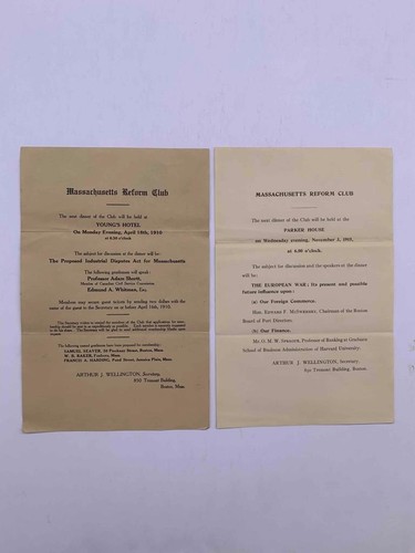 Lot of (2) Antique Massachusetts Reform Club 1910 & 1915 Dinner ...