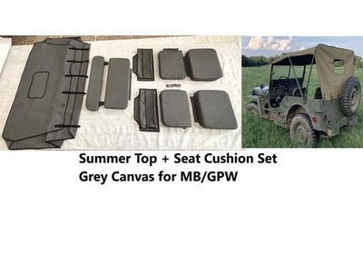 Willys Jeep MB Ford GPW Grey Canvas Top and Cushion Set G-503+ Back ...