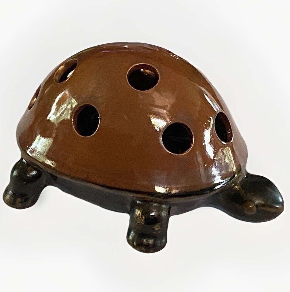 Ceramic Turtle Flower Frog Vintage Glazed 11 - Hole Floral Arranger ...