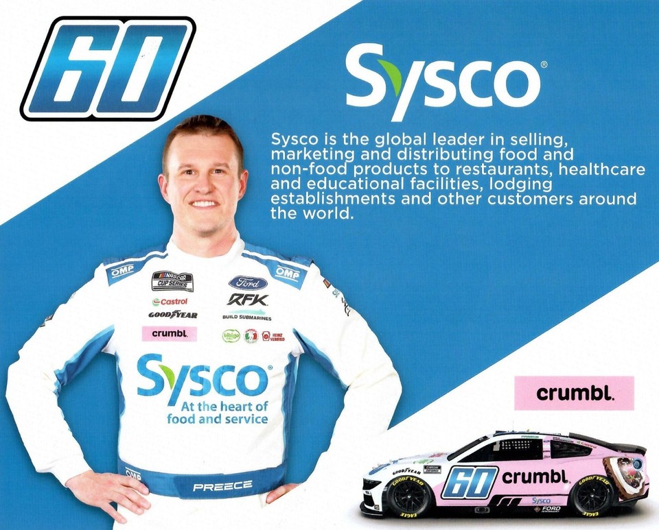 2025 RYAN PREECE "SYSCO - CRUMBL" #60 NASCAR CUP SERIES POSTCARD | eBay
