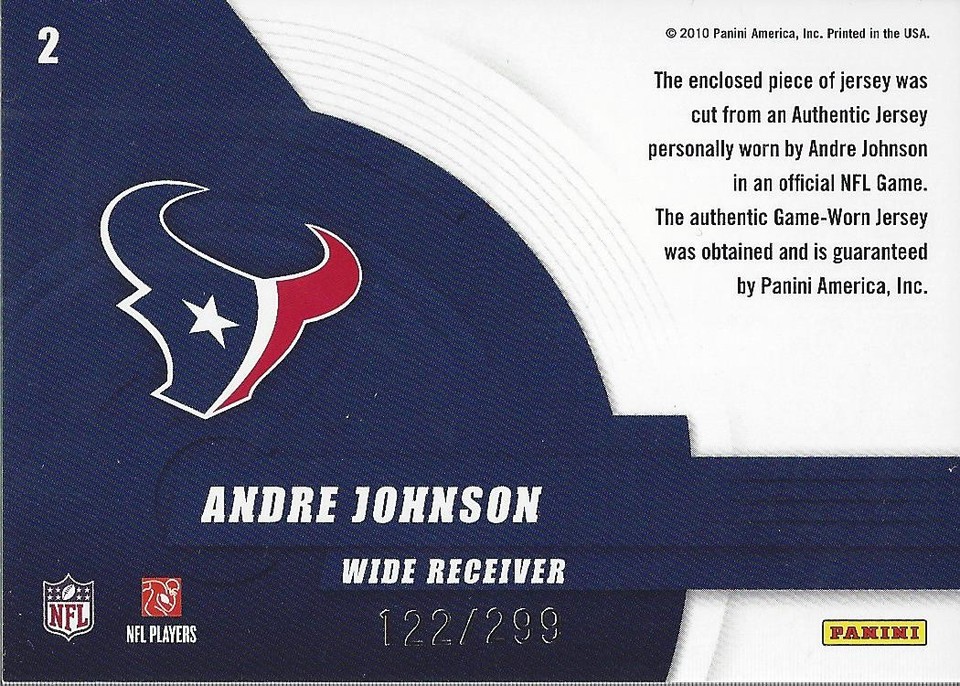 2010 Donruss Elite Series Jerseys #2 Andre Johnson Jersey /299 - FB | eBay