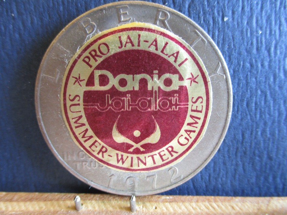 1972 Ike Dual Sticker Dollar The Clubhouse At Dania Jai Alai, Dania Beach, FLA. | eBay