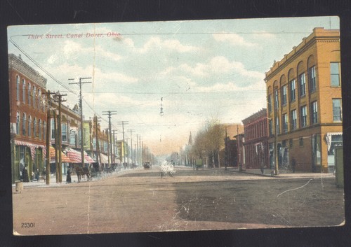 CANAL DOVER OHIO DOWNTOWN THIRD STREET SCENE VINTAGE POSTCARD 1907 ...