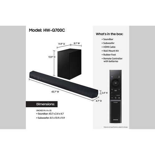Samsung HWQ700C Q Series HW-Q700C 3.1.2-Channel Dolby Atmos Soundbar ...