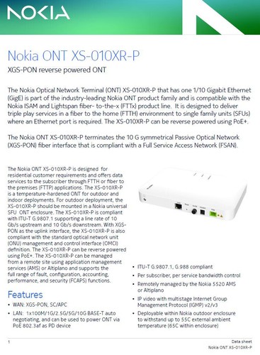 Nokia New XS-010XR-P XGS PON Hardened ONT, 1x 100M/1G/2.5G/5G/10G, PoE ...