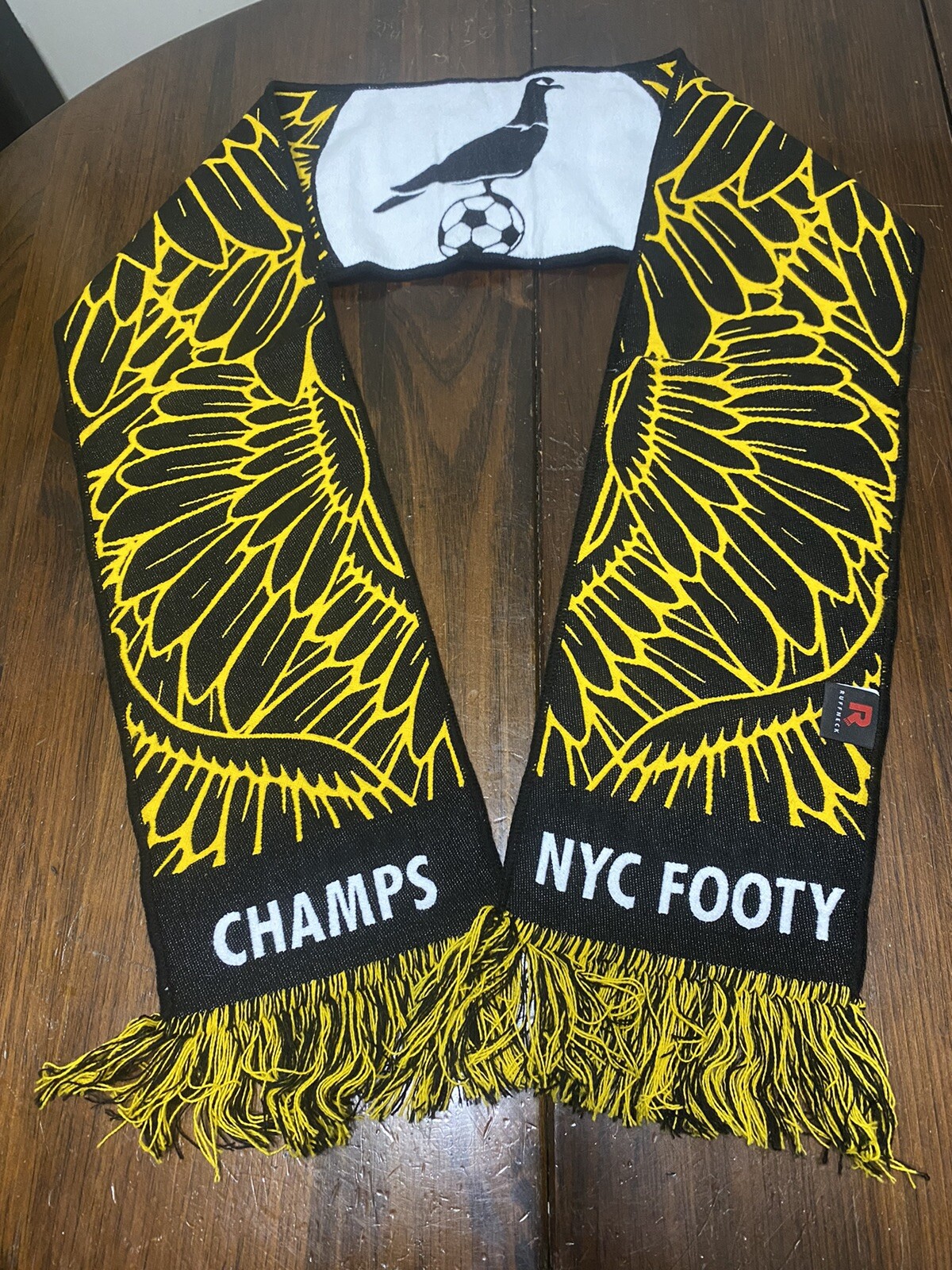 NYC Footy Champs Futball Ruffneck Knit Scarf Fringe Dual Sided | eBay