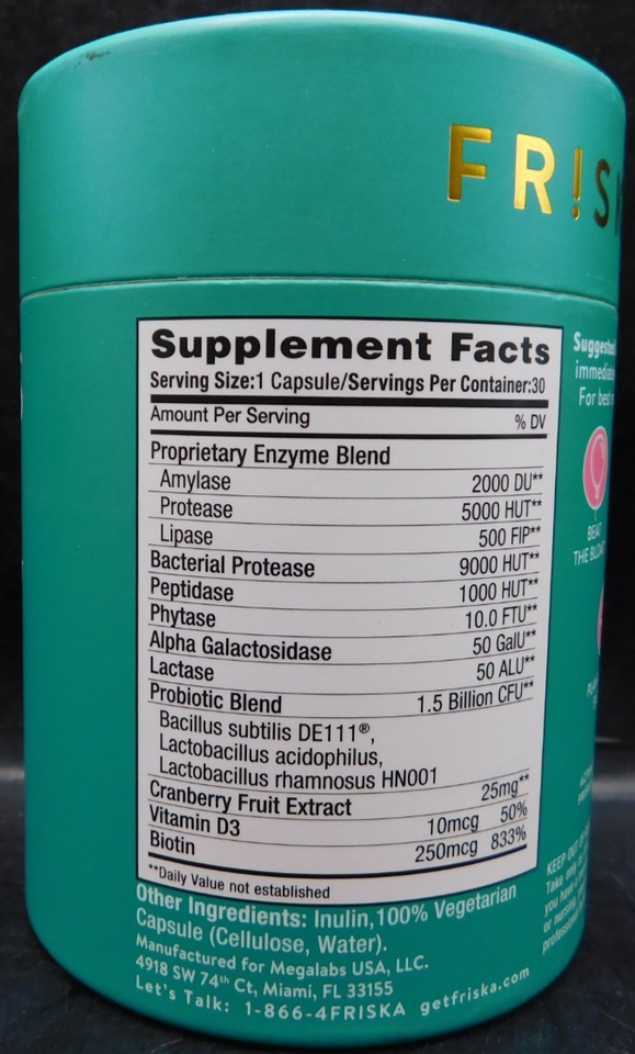 Friska Women's Daily Enzyme+Probiotic Support 30 Caps Exp: 5/26+ New ...
