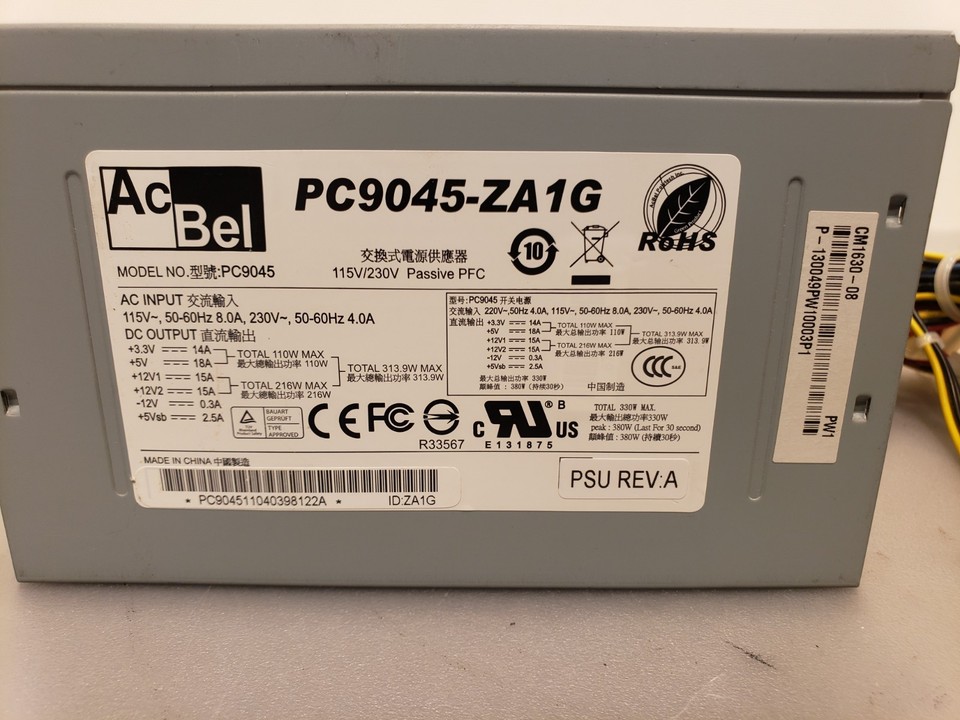 AcBel Asus Essentio CM1630-08 330 W 24 Pin ATX Desktop Power Supply ...
