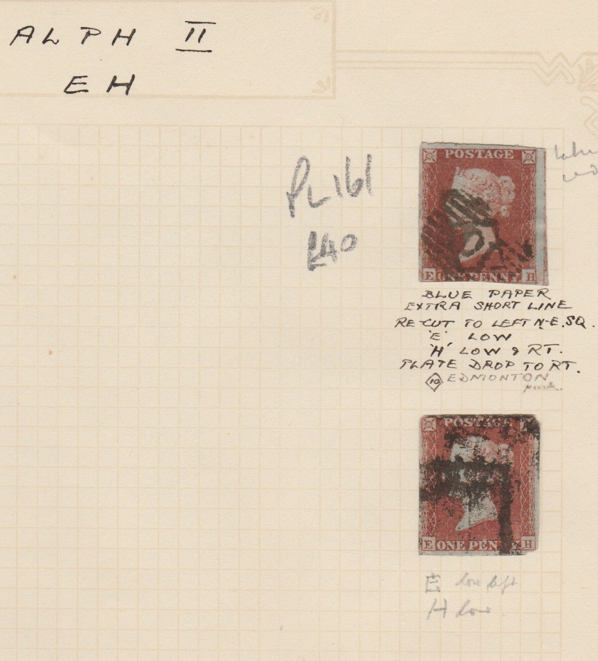 GB QV 1841 1d red imperf alphabet II position EH 2 stamps 1 plated 1 ...