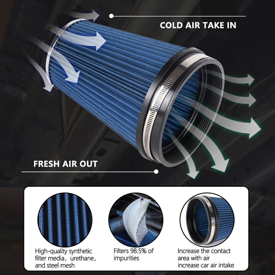 6" inch 152mm High Flow Inlet Cold Air Intake Cone Replacement Dry Air ...
