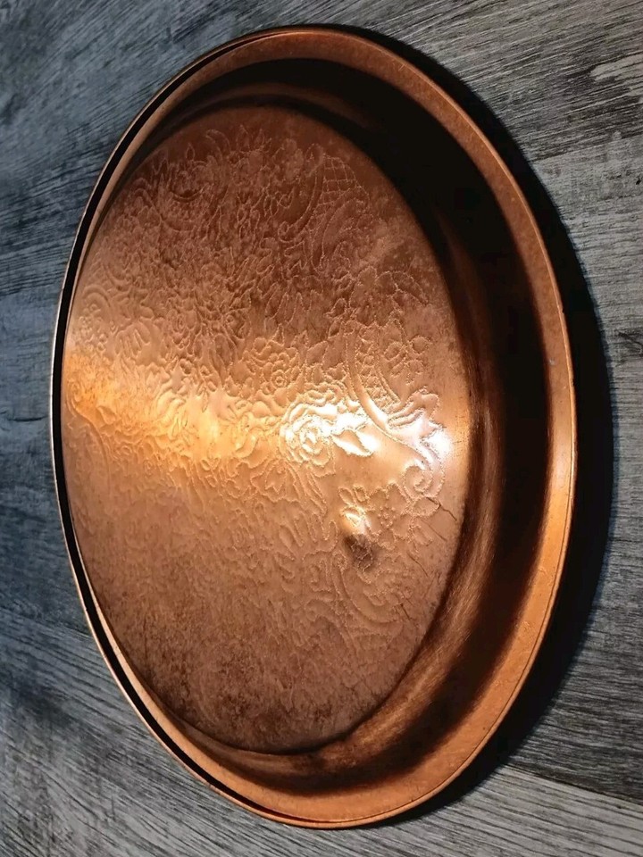 12-1/8" Round VTG Princess House Etched Copper Serving Tray Floral ...