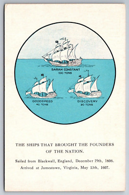 Postcard 3 Sailing Ships Sarah Constant Goodspeed Discovery England to ...