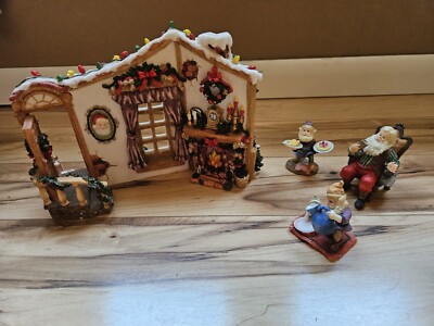 Vtg O’Well Santa & His Elves at Dinner 4 Piece Set Two Sided Detailed ...