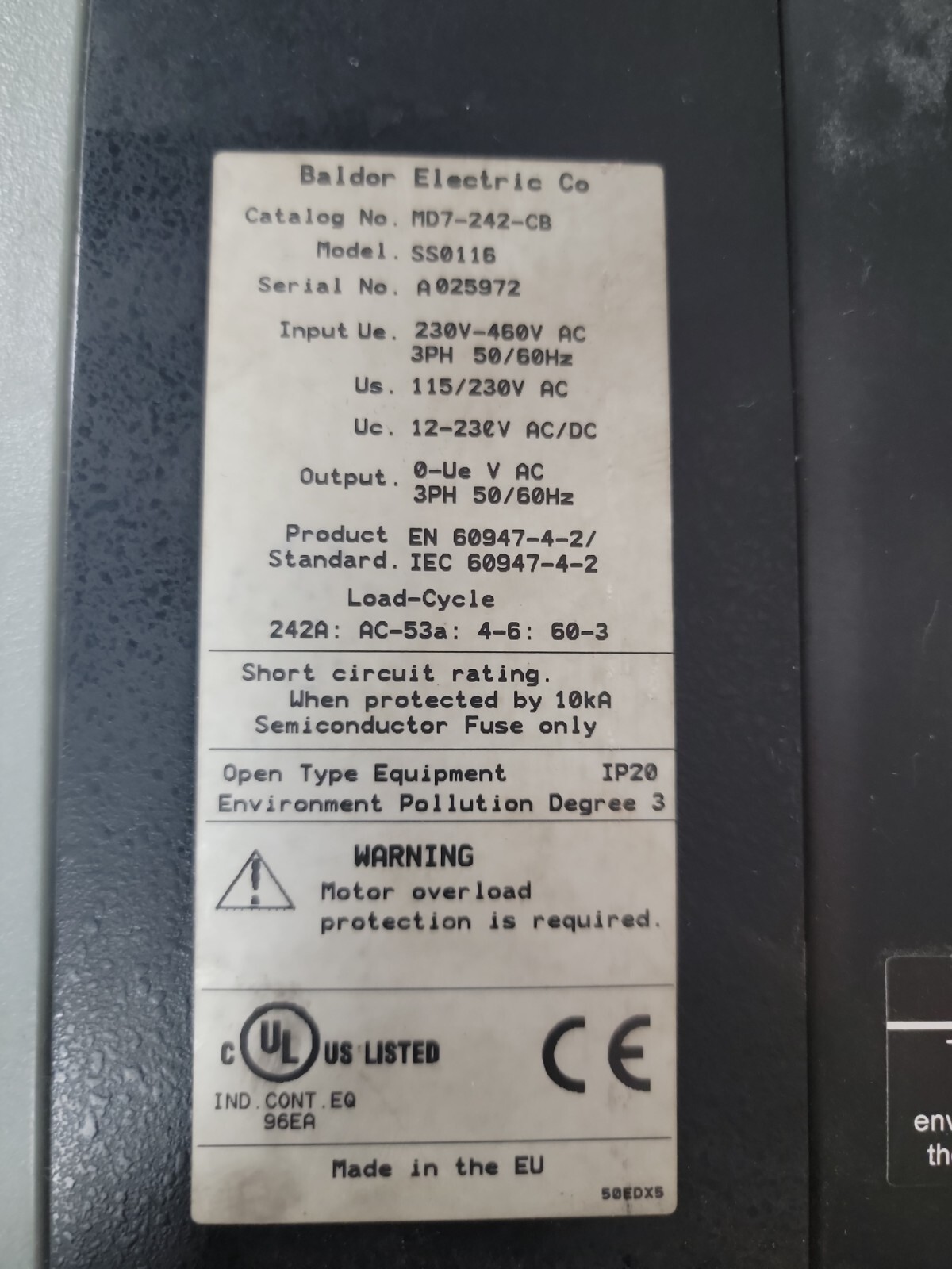 Baldor Soft Start VFD 242A 75hp 100hp 200hp 3 Phase Variable Frequency ...