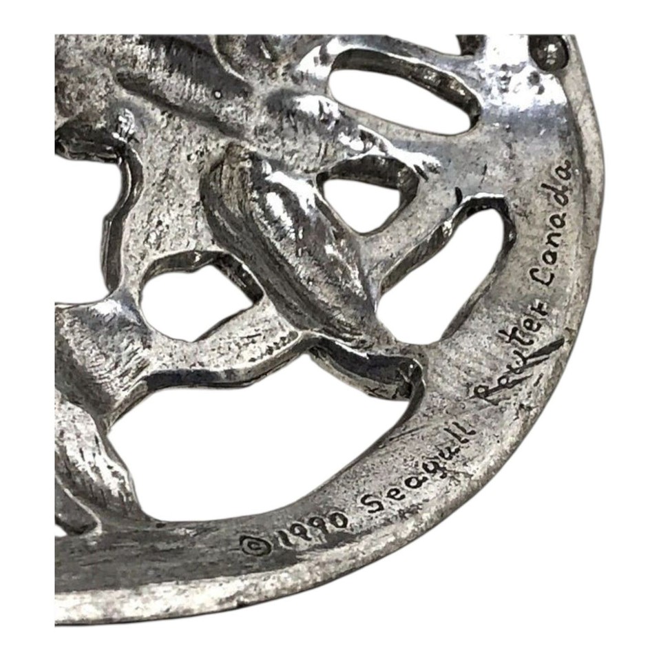 Vtg Seagull Rose Pewter Ornament Hollow Silver Color 3d Locket Blue ...