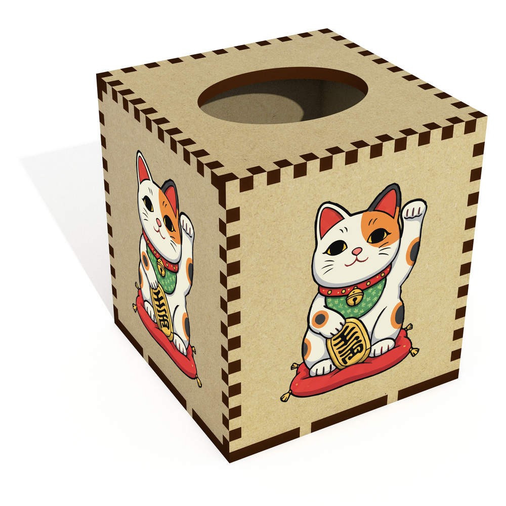 Square 'Maneki Neko Cat' Wooden Tissue Box Cover (TB00072136) | eBay UK