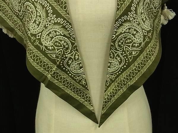 BURBERRY Cotton x Polyester Paisley Pattern Fringe Triangle Scarf Green ...