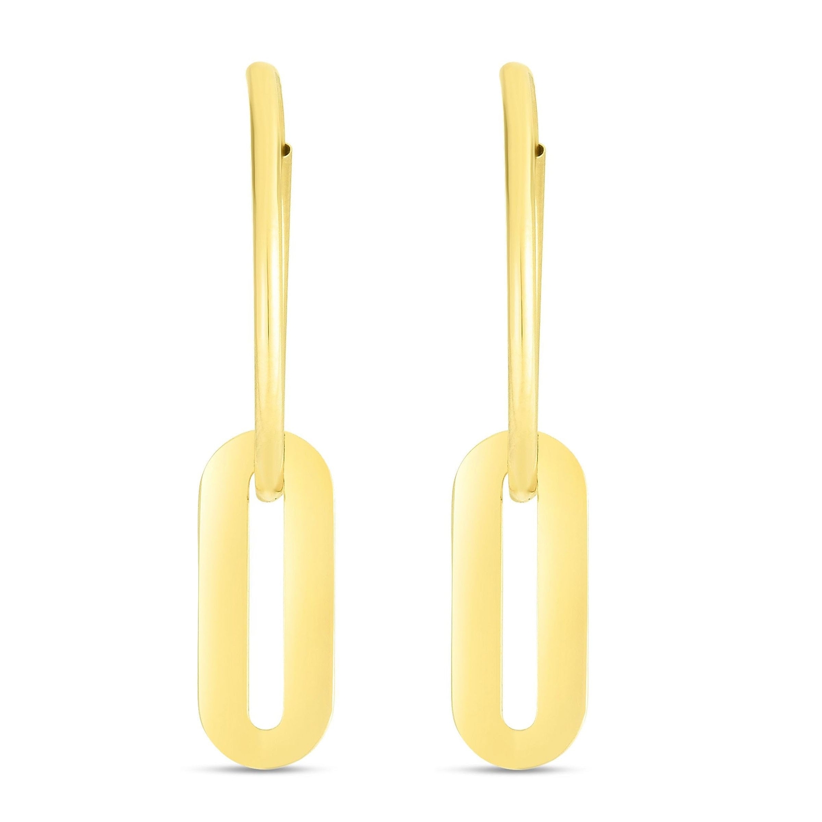 14K Yellow Gold Paperclip Hoop Drop Earrings with Endless Clasp - 1gr ...