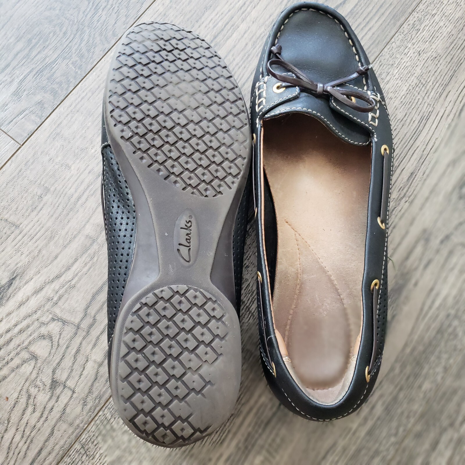 Clarks Black Leather Moccasin Loafer Flat Shoes Women… - Gem