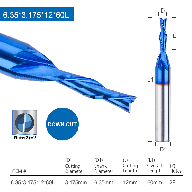 1PC 1/4" Shank Down Cut Carbide Spiral End Mill Double Flute CNC Router ...