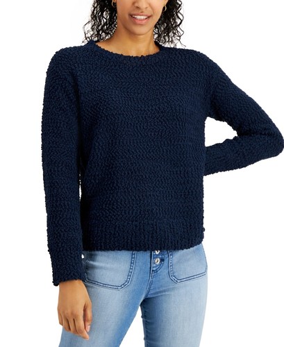 Style & Co Women's Size XL Relaxed Teddy Boucle Pullover Sweater, Navy ...