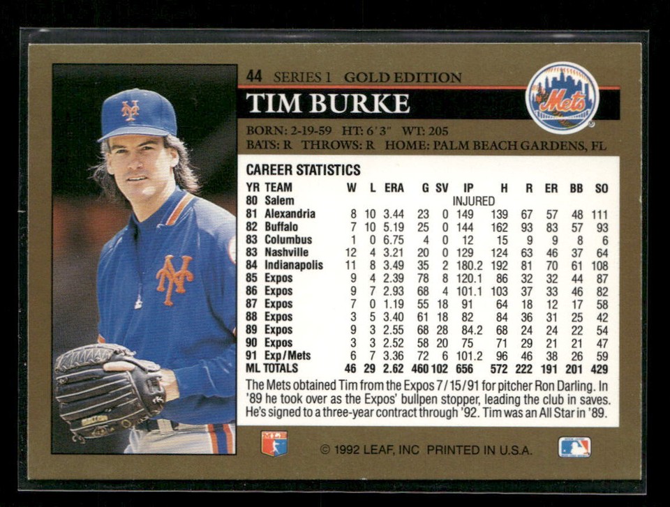 Tim Burke 1992 Leaf #44 Black Gold | eBay